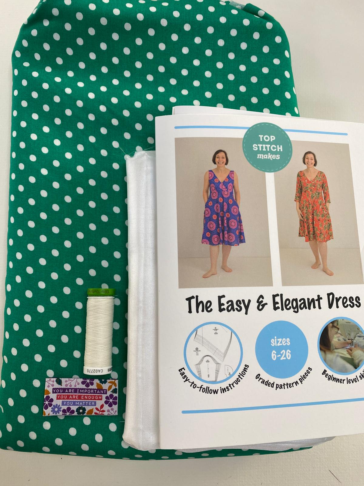 Complete Dress Making Kit - Easy and Elegant Dress (Green Polka Dot Vi