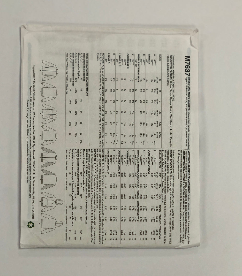 Mccall's M7637 - Bomber Jacket Pattern